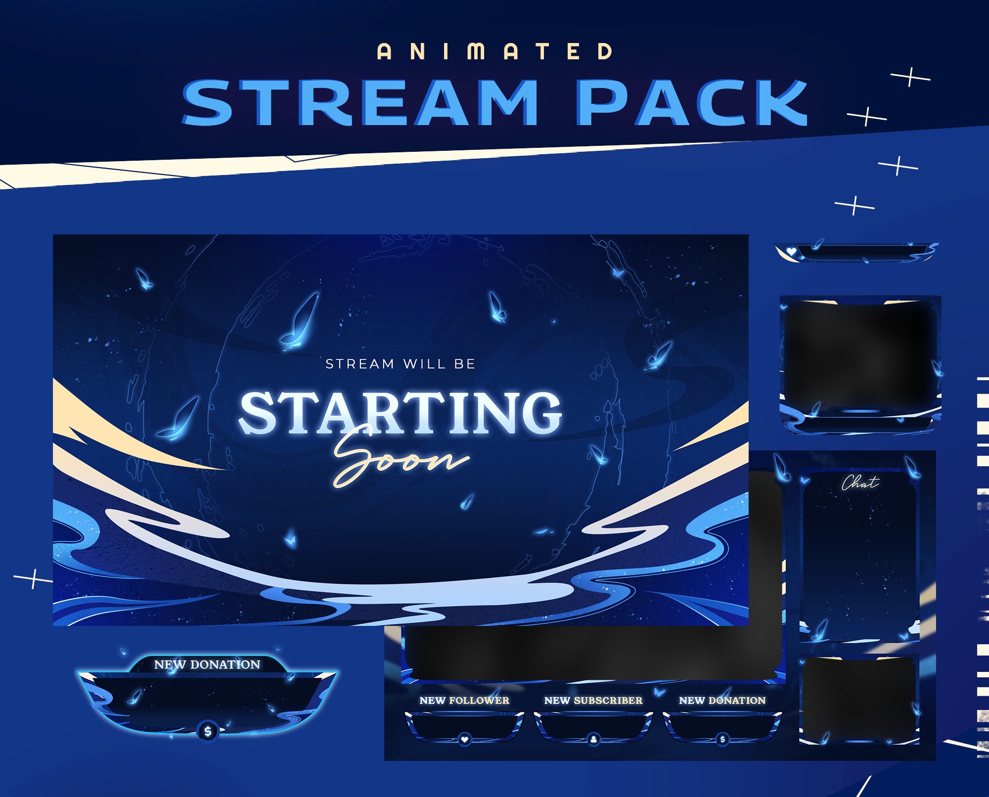 Waves Animated Twitch Overlay Package Bundle/liquid Theme/butterfly ...