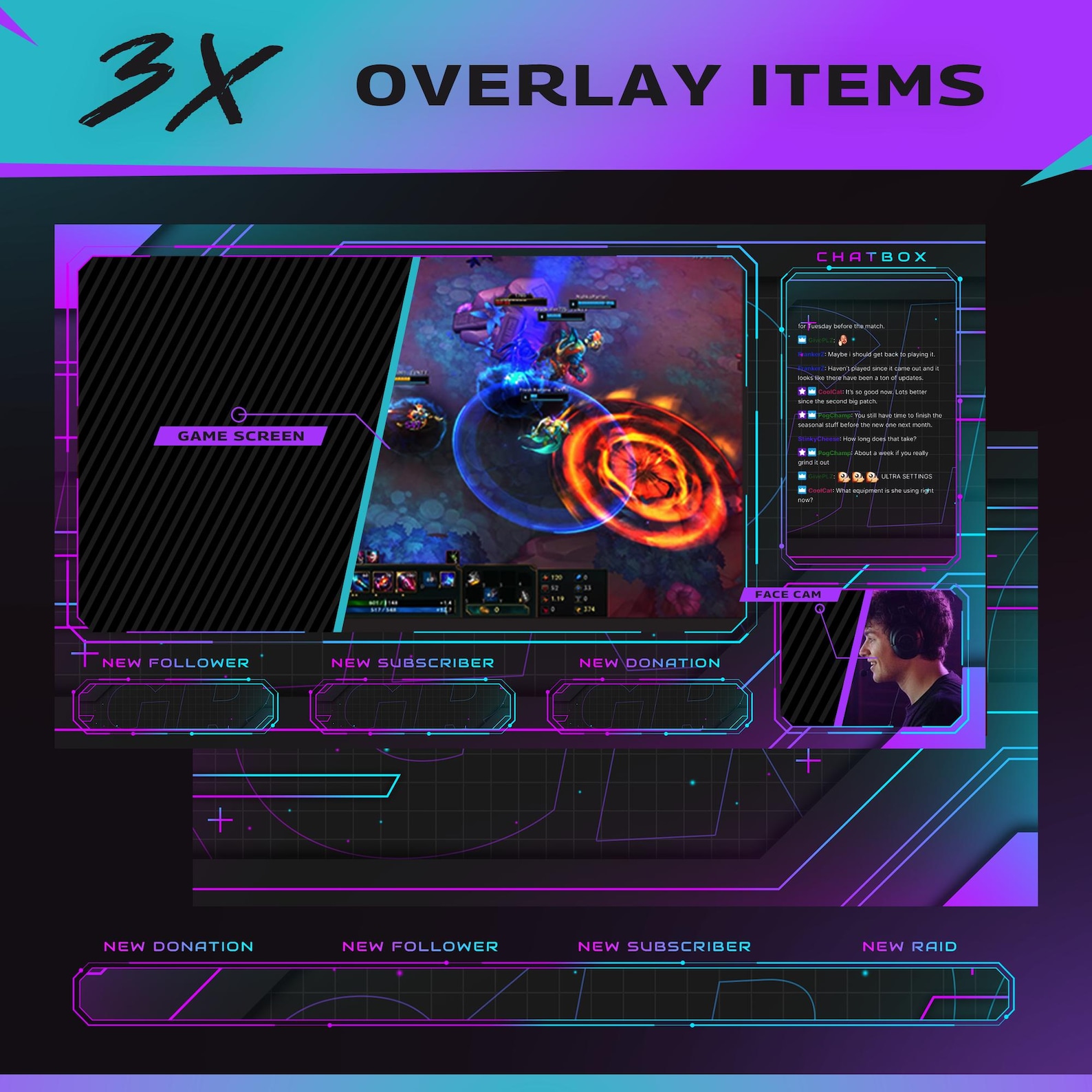 Animated Geometric Gaming Stream Overlay: Futuristic Neon Purple and ...