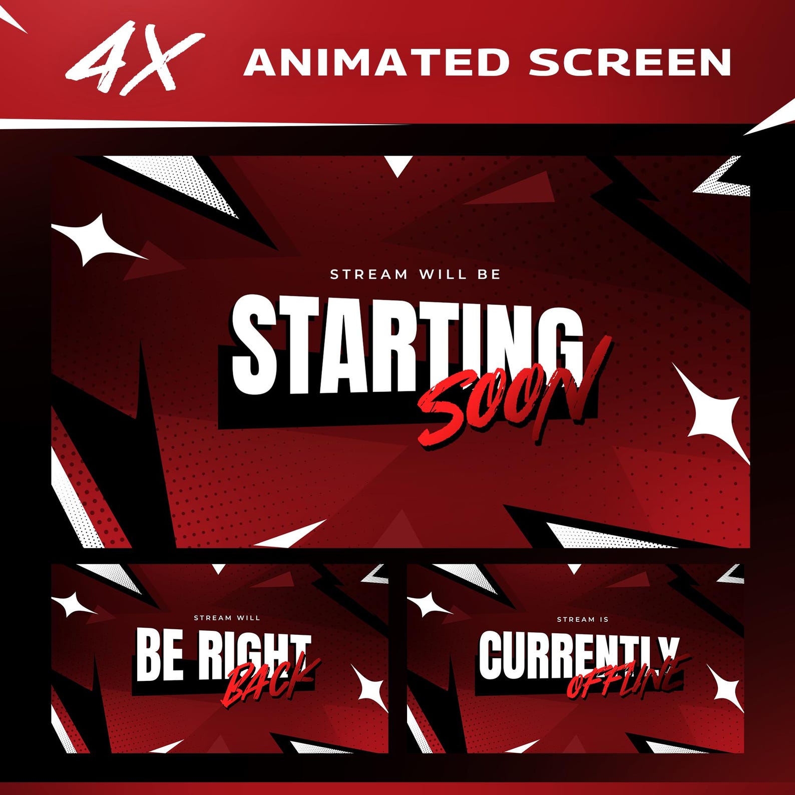 Animated Red Impact Stream Screens: Bold Futuristic for Twitch and Obs ...