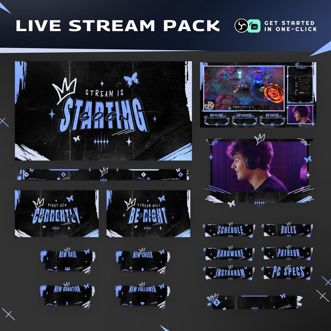 Dark Grunge Blue Animated Stream Overlay Pack | Mixo Brush Twitch ...