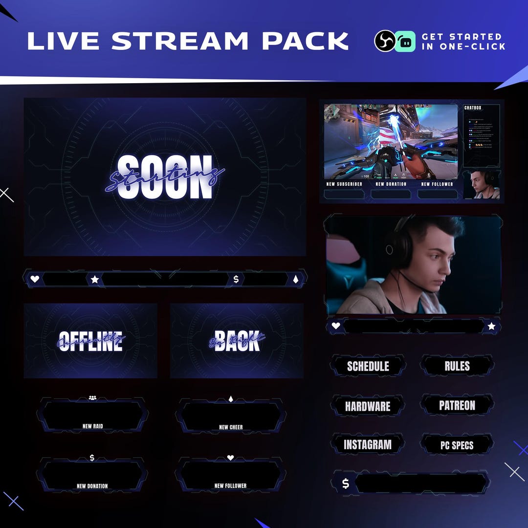 Animated Retro Cyber Stream Pack: Neon Blue Futuristic for Twitch and ...
