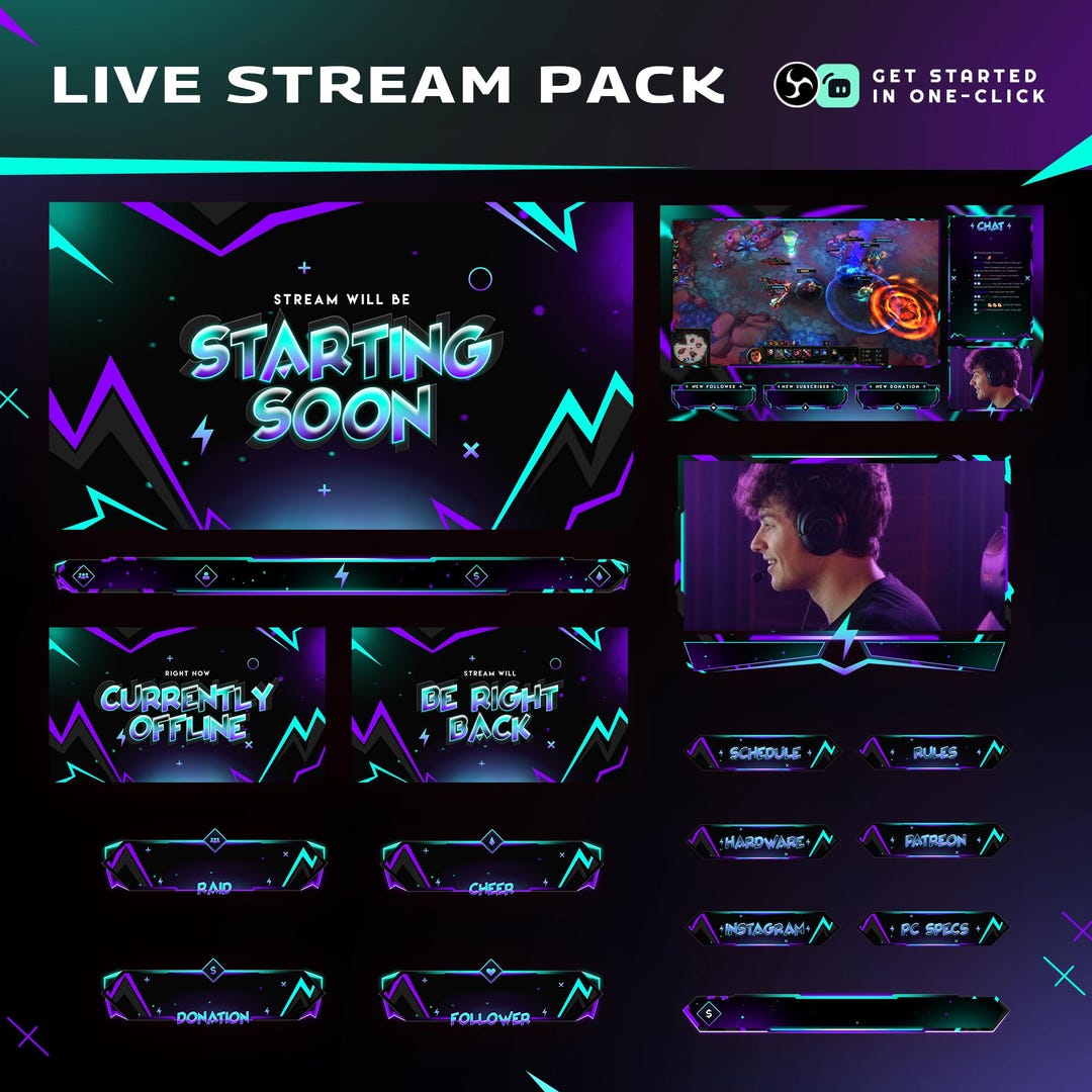 Animated Blaze Wave Stream Overlay: Futuristic Neon Blue Purple for ...