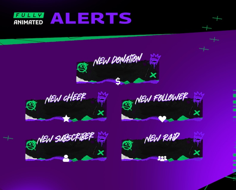 Ripped Paper Animated Twitch Overlay Package Bundle/dark Theme/brush ...