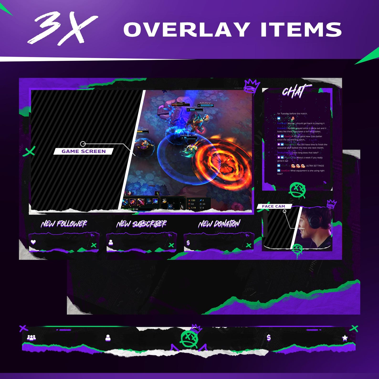 Grunge Gaming Twitch Overlay | Ripped Paper Animated Pack | Twitch ...