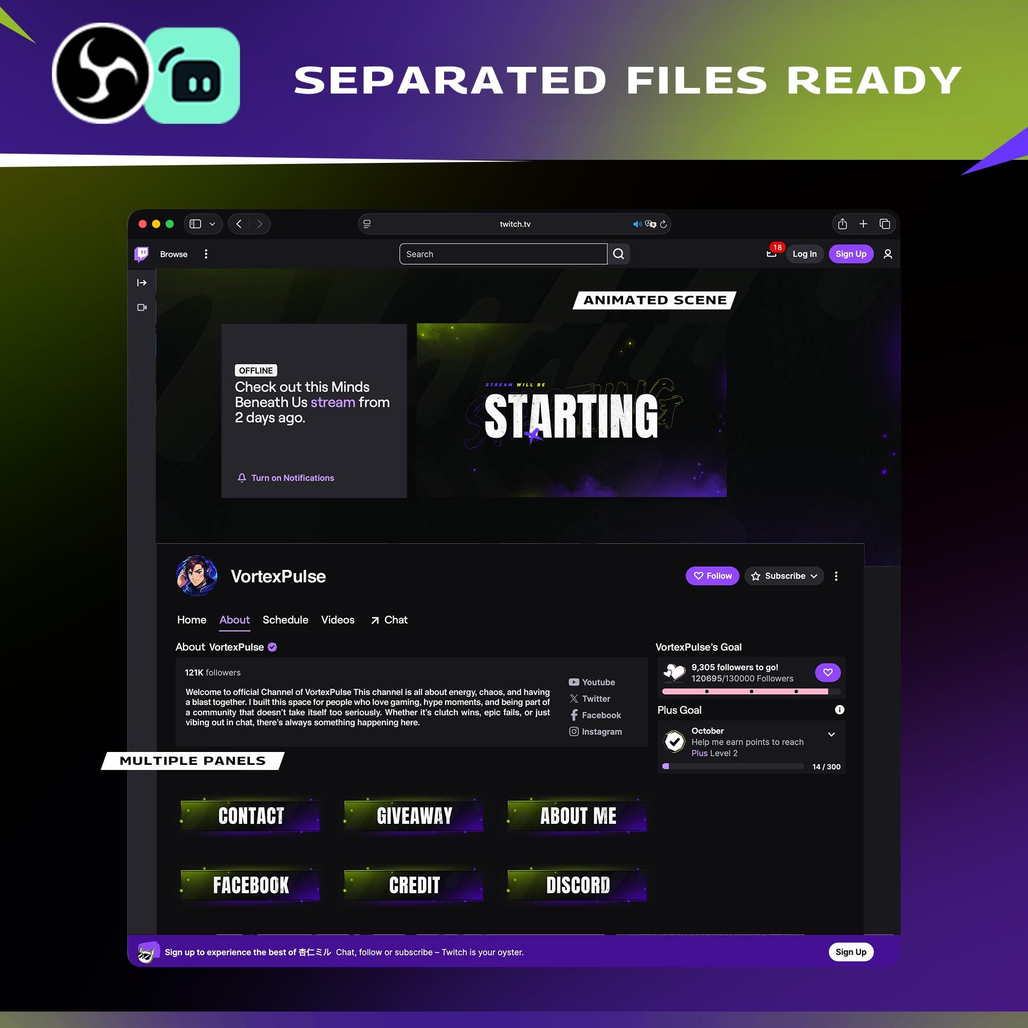 Animated Freehand Stream Pack: Neon Green & Blue Abstract for Twitch ...