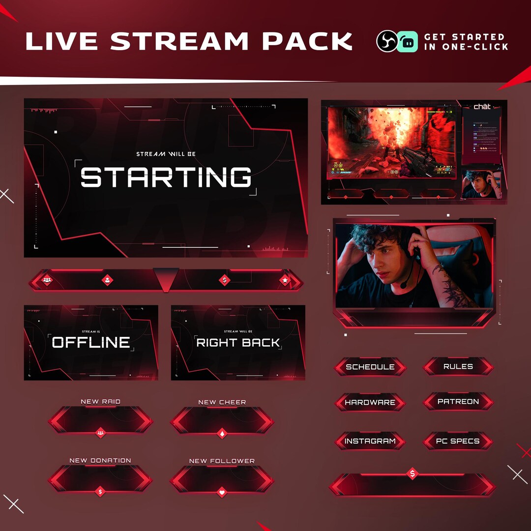 Animated Sci-red Stream Package: Crimson Tech Interface for OBS ...