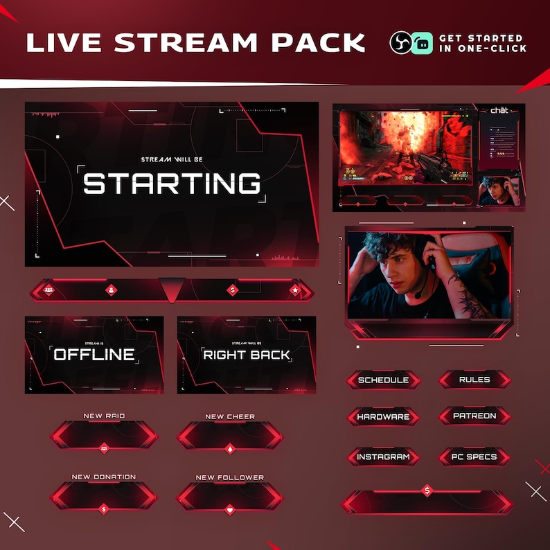 Animated Sci-red Stream Package: Crimson Tech Interface for OBS ...