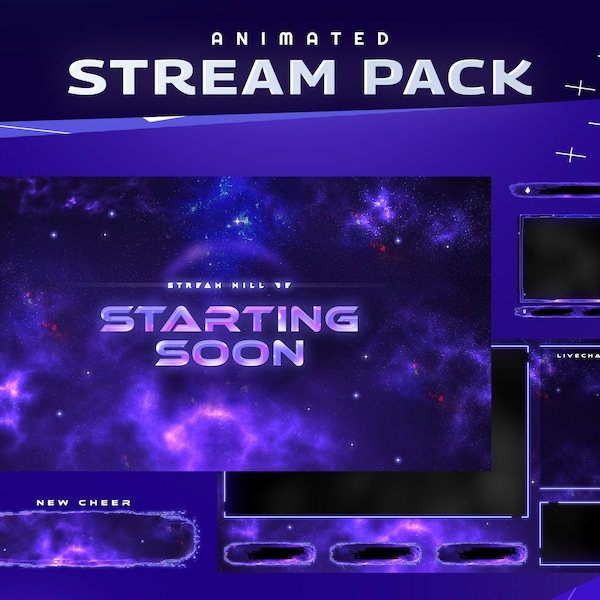 Dark Space Animated Stream Overlay Package | Screens, Alerts, Webcam ...