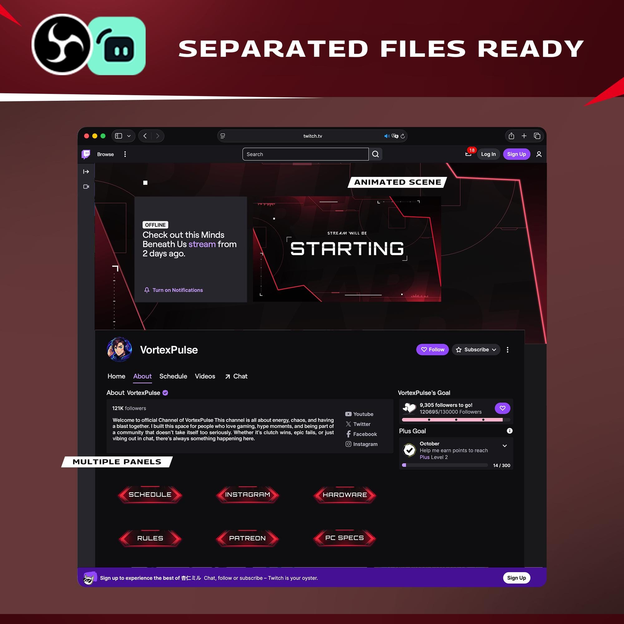 Animated Sci-red Stream Package: Crimson Tech Interface for OBS ...