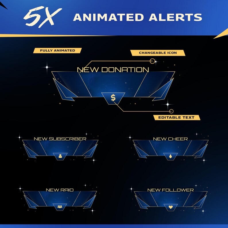 Animated Elegant Blue Gold Space Stream Overlay: Luxury Royal Theme for ...