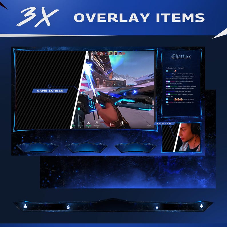 Animated Dark Blue Ice Skull Stream Overlay, Frostbound Crystal Design ...