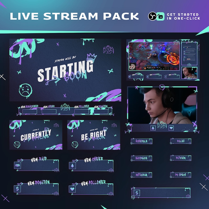 Animated Colorful Graffiti Stream Pack: Neon Pastel Urban for Twitch ...