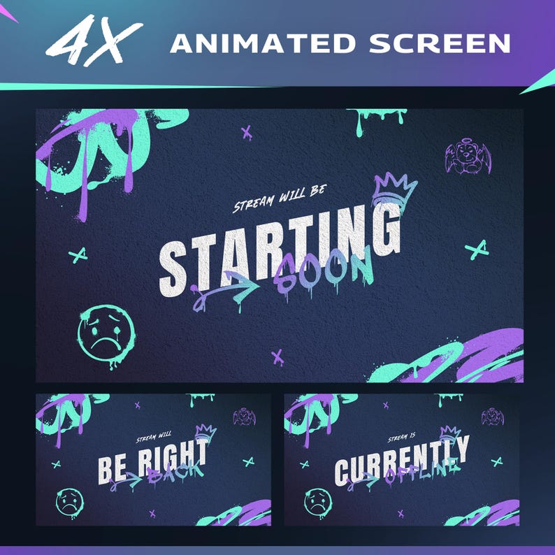 Animated Colorful Graffiti Stream Pack: Neon Pastel Urban for Twitch ...