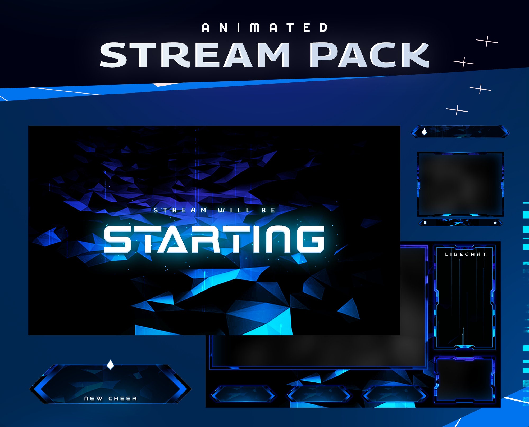 Blue Neon Abstract Twitch Stream Overlay | Infinite Animated Overlays ...