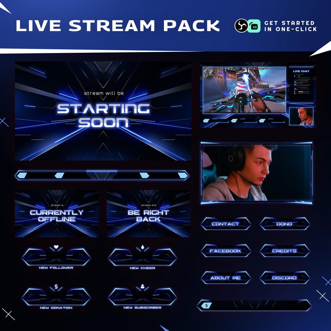 Animated Darkline Flux Stream Package: Futuristic Blue Neon Design for ...