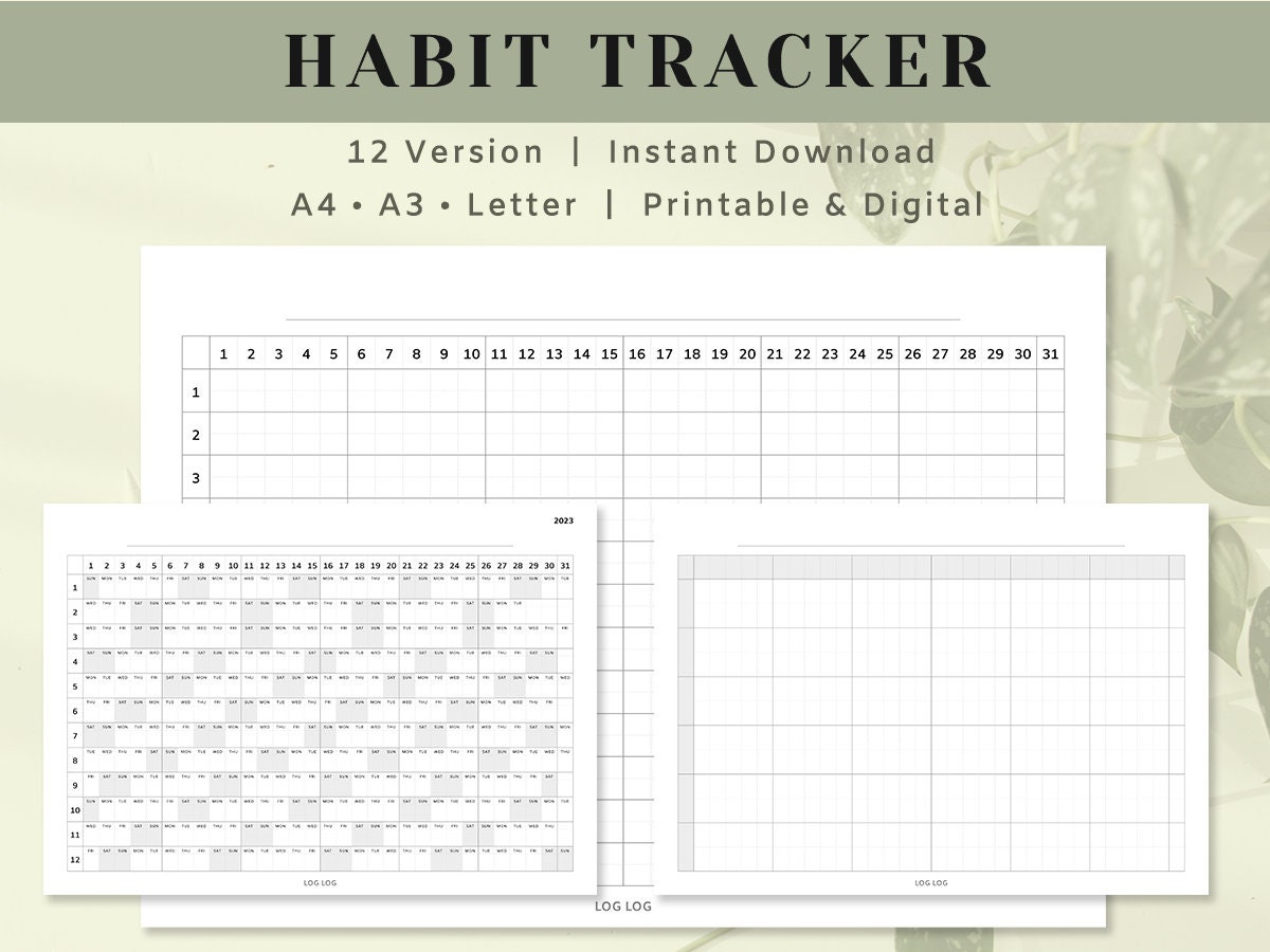 Habit Tracker | 12 Version | Minimal Design | Undated, Dated | A4, A3 ...