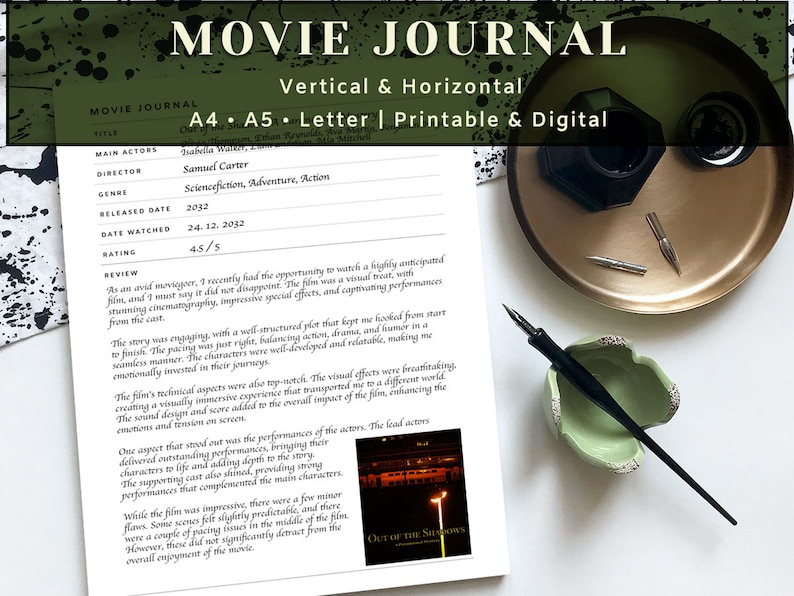 Movie Journal, Tracker, Planner | Minimal Design | Printable, Digital ...