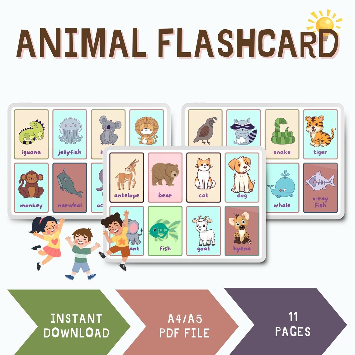 Kids Alphabet Animal Flashcards Identify the Animal Montessori ...