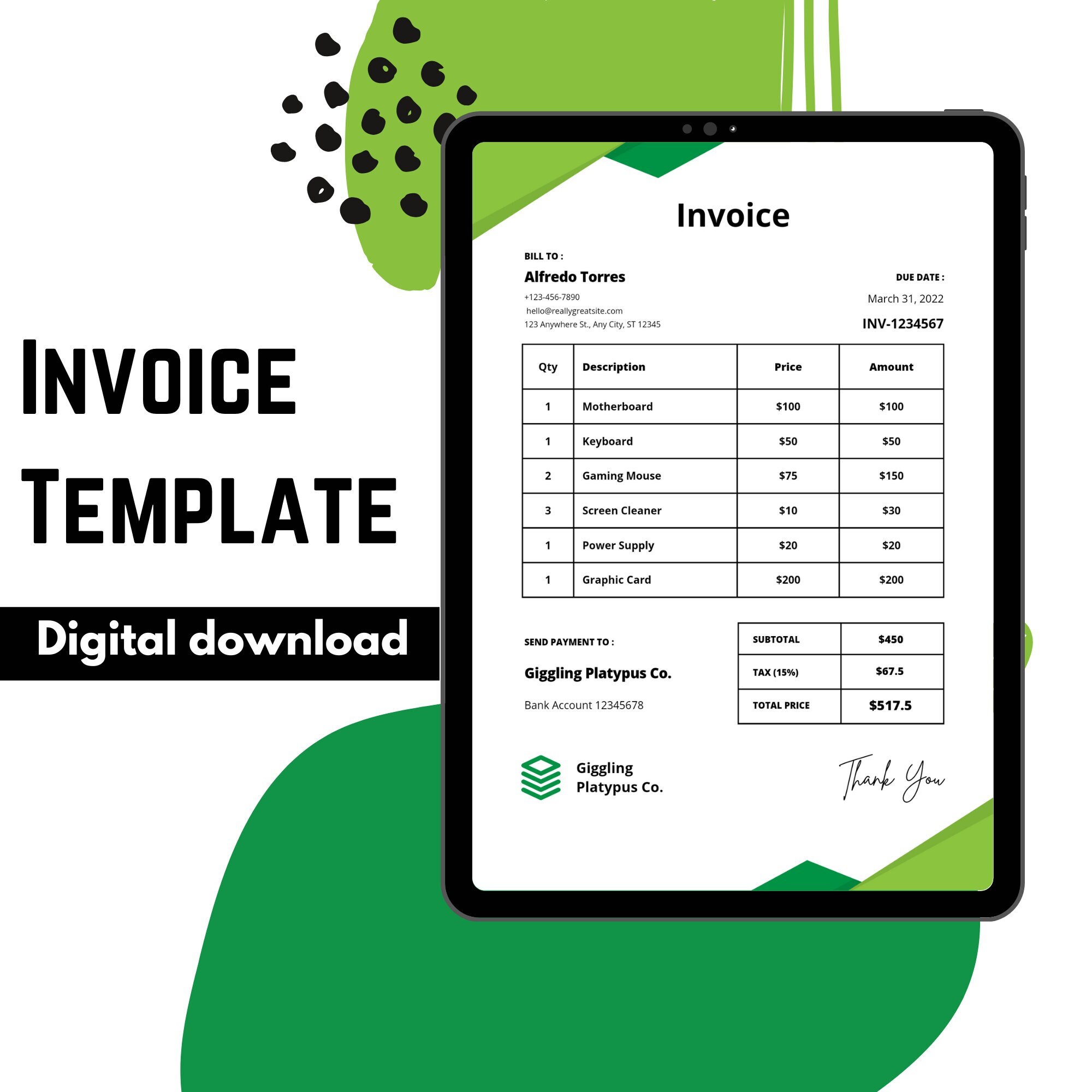 Invoice Template, Work Order, Order Form, Invoice Template, Custom ...