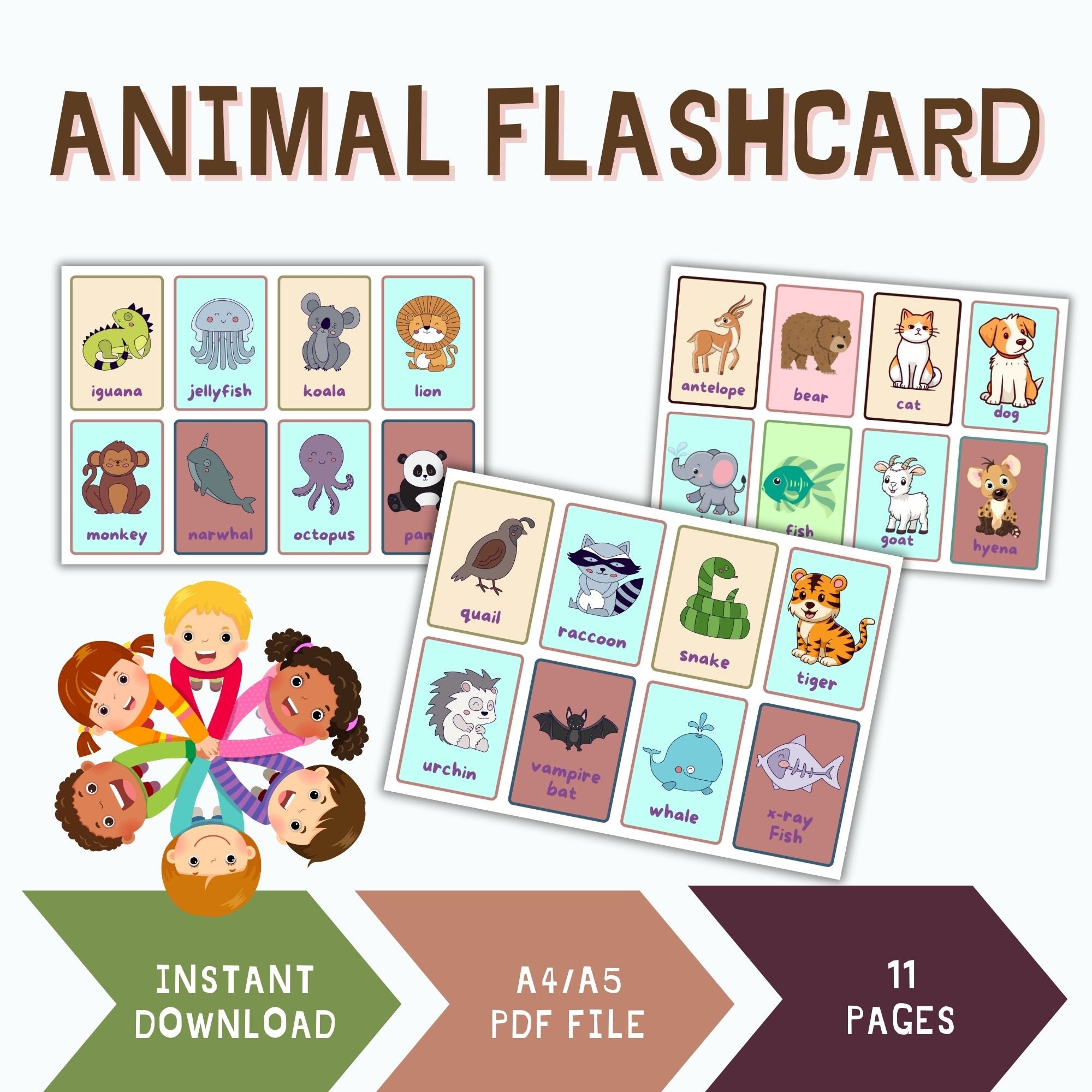 Kids Alphabet Animal Flashcards Identify the Animal Montessori ...