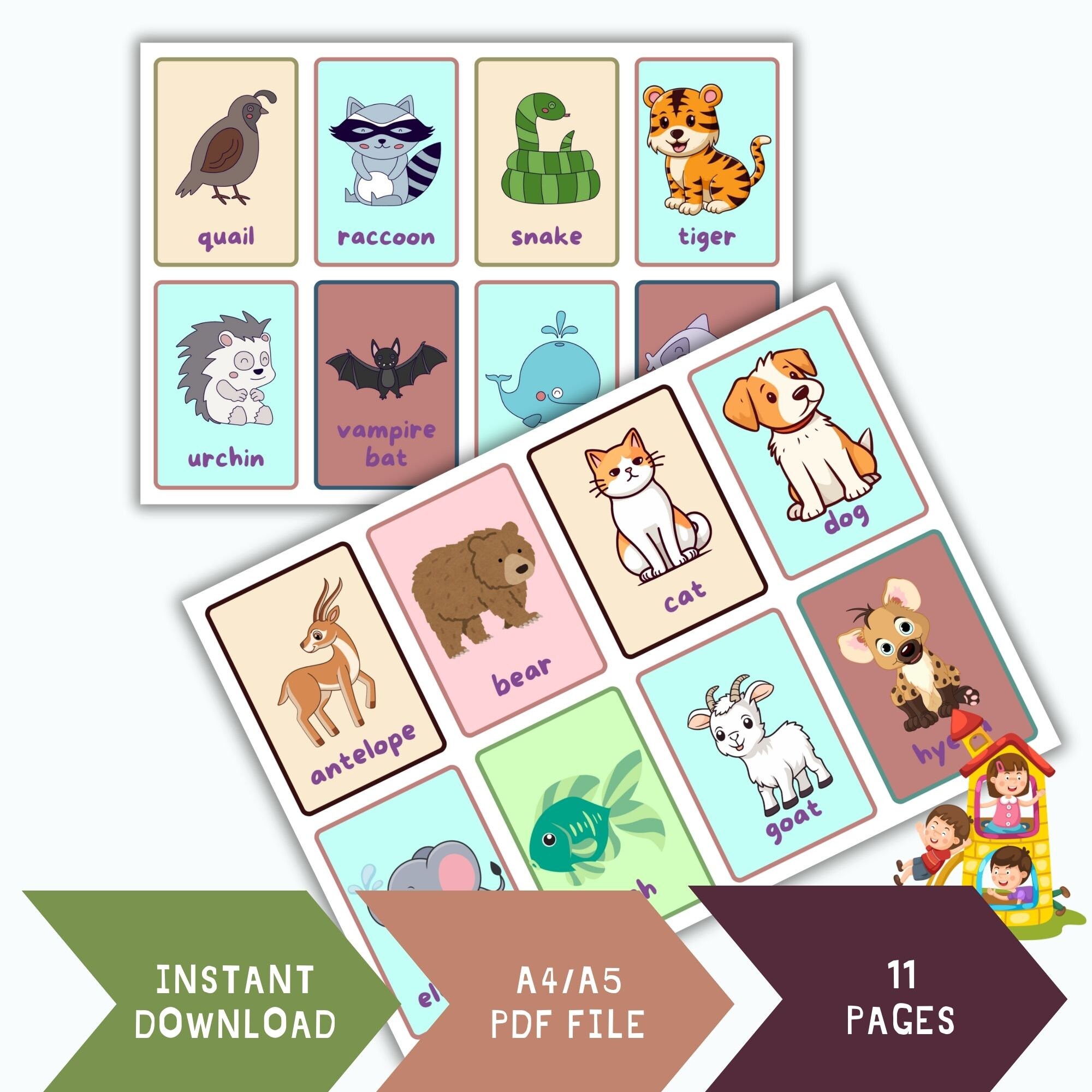 Kids Alphabet Animal Flashcards Identify the Animal Montessori ...