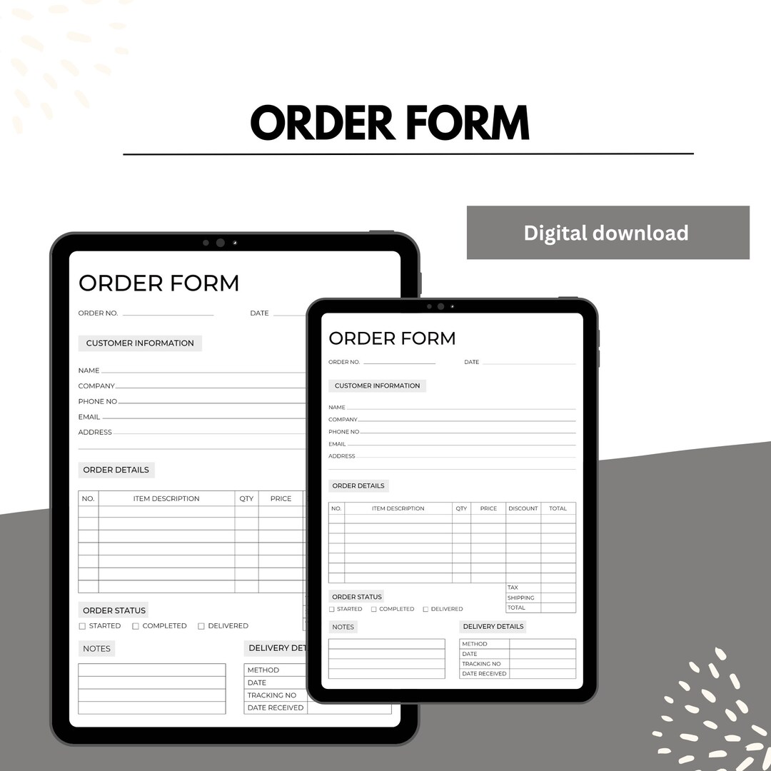 Order Form, Work Order, Invoice Template, Custom Order Form Printable ...