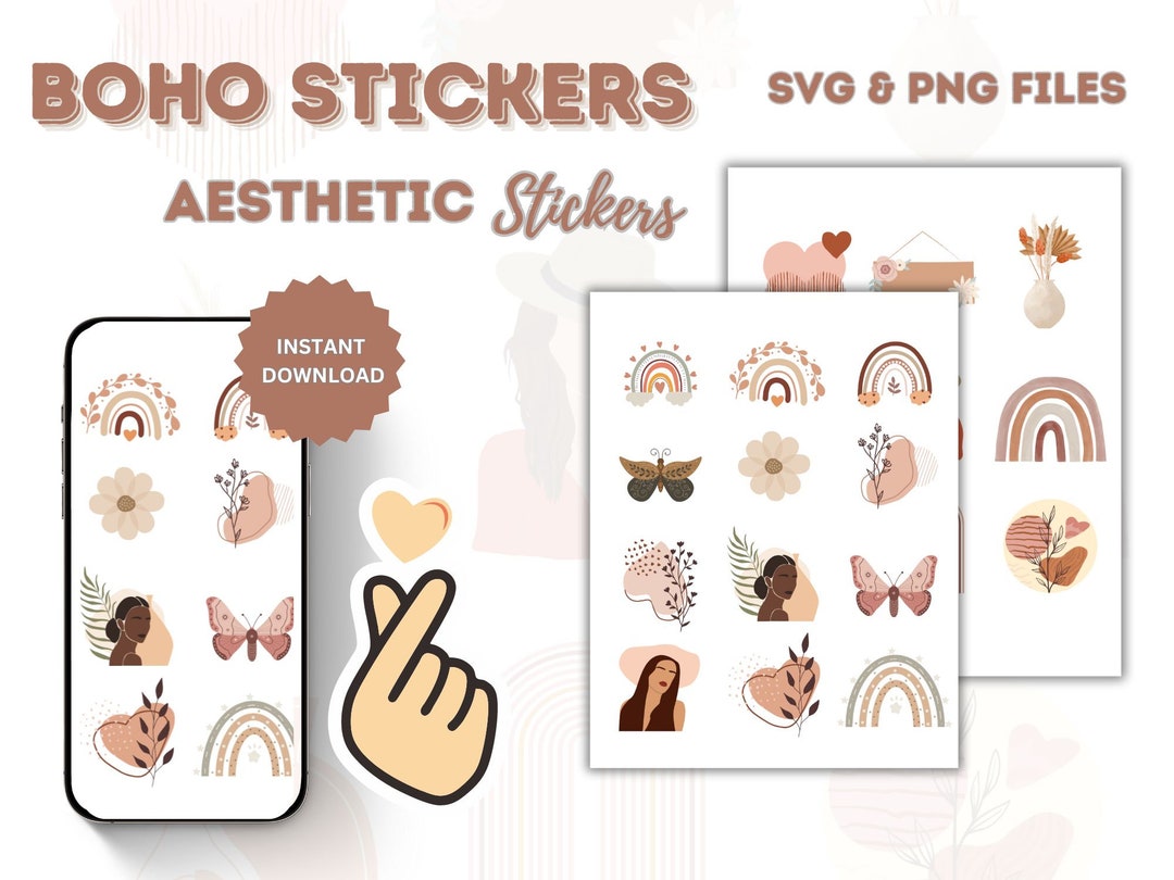 Cute Boho Stickers SVG and PNG Files Boho Esthetics Boho Sticker Pack ...