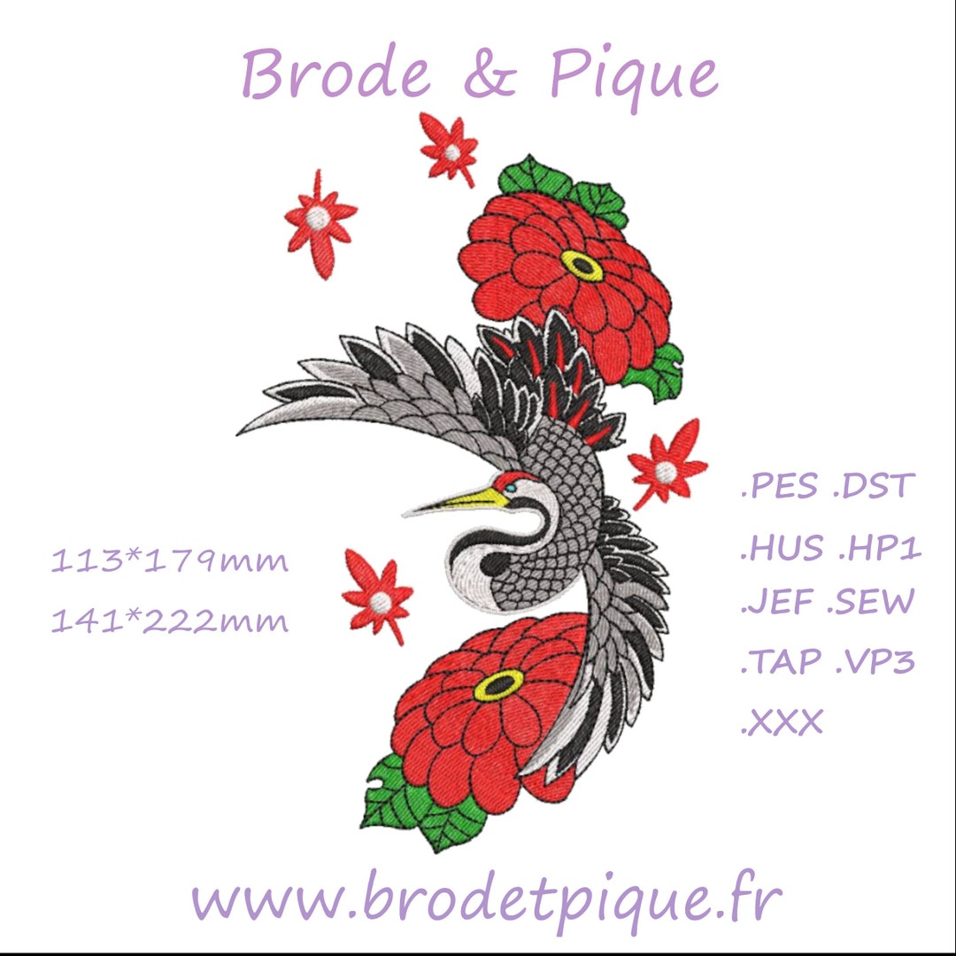 Japanese Crane - Embroidery Pattern - Embroidery Design - 2 Sizes ...
