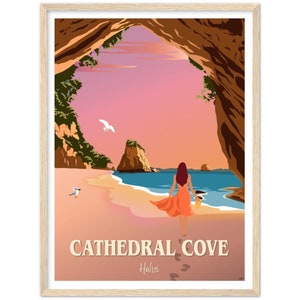 Cathedral Cove - Hahei - Travel Poster, New Zealand - Etsy