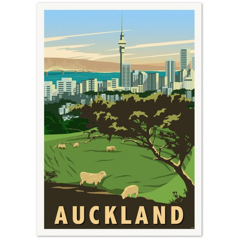Mount Eden, Auckland Travel Poster, New Zealand - Etsy