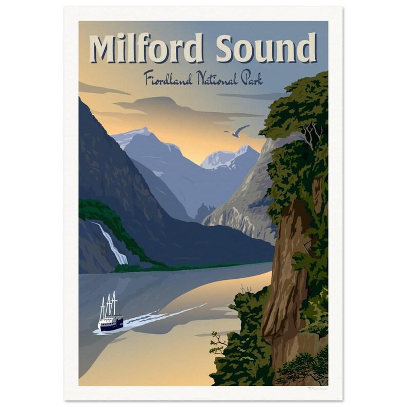 Milford Sound - Fiordland National Park - Travel Poster, New Zealand - Etsy