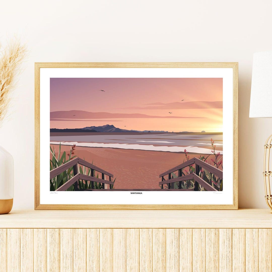 Whitianga - Silent Dawn - Travel Poster, New Zealand - Etsy