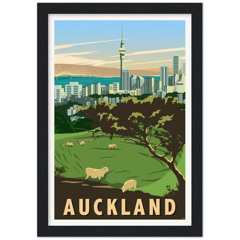 Mount Eden, Auckland Travel Poster, New Zealand - Etsy