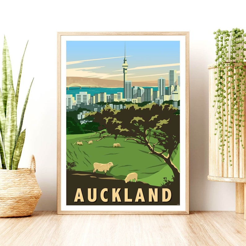 Mount Eden, Auckland Travel Poster, New Zealand - Etsy