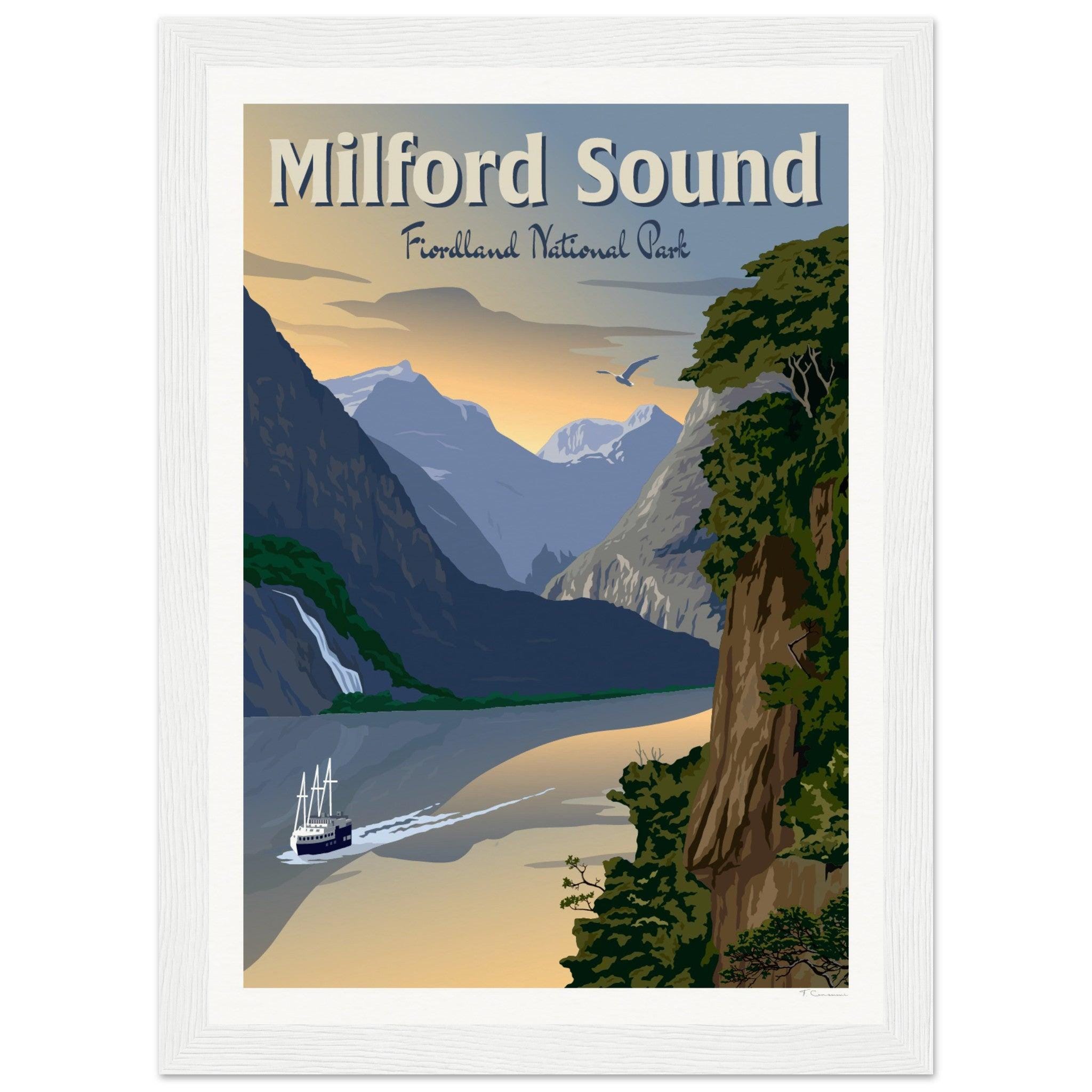 Milford Sound - Fiordland National Park - Travel Poster, New Zealand - Etsy