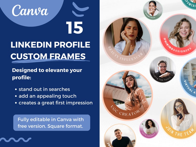 15 Linkedin Profile Photo Frames Templates Edit in Canva - Etsy