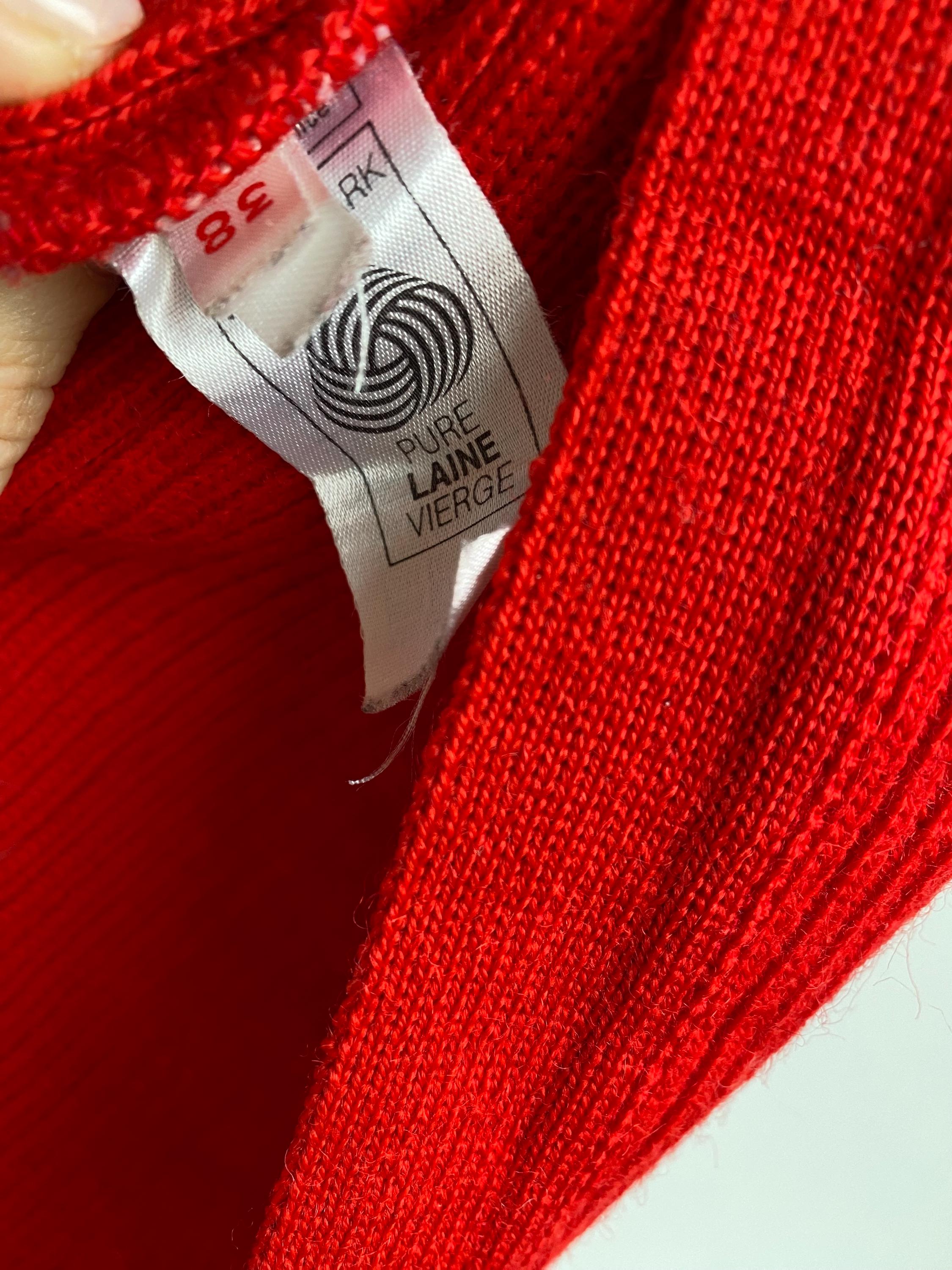 Vintage Busnel Women’s Knit Red 100% Sheer Wool Gillet Vest Logo Size ...
