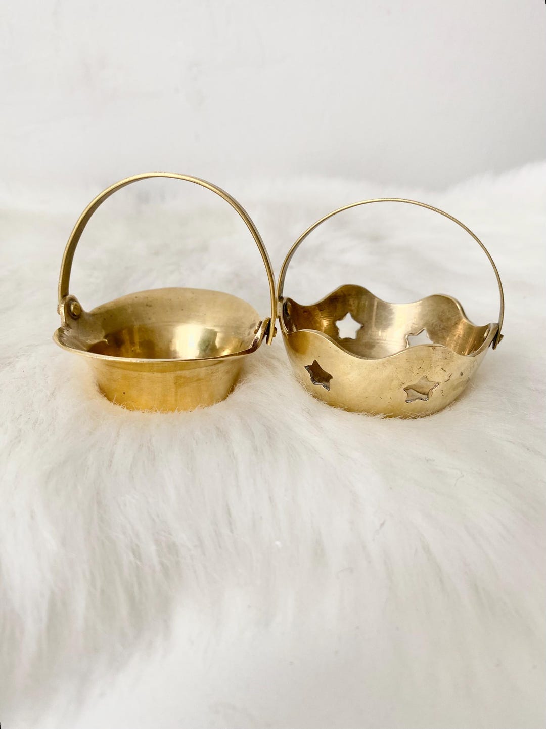 Vintage 70s Miniature Decorative Solid Brass Baskets With Handles 2pcs ...