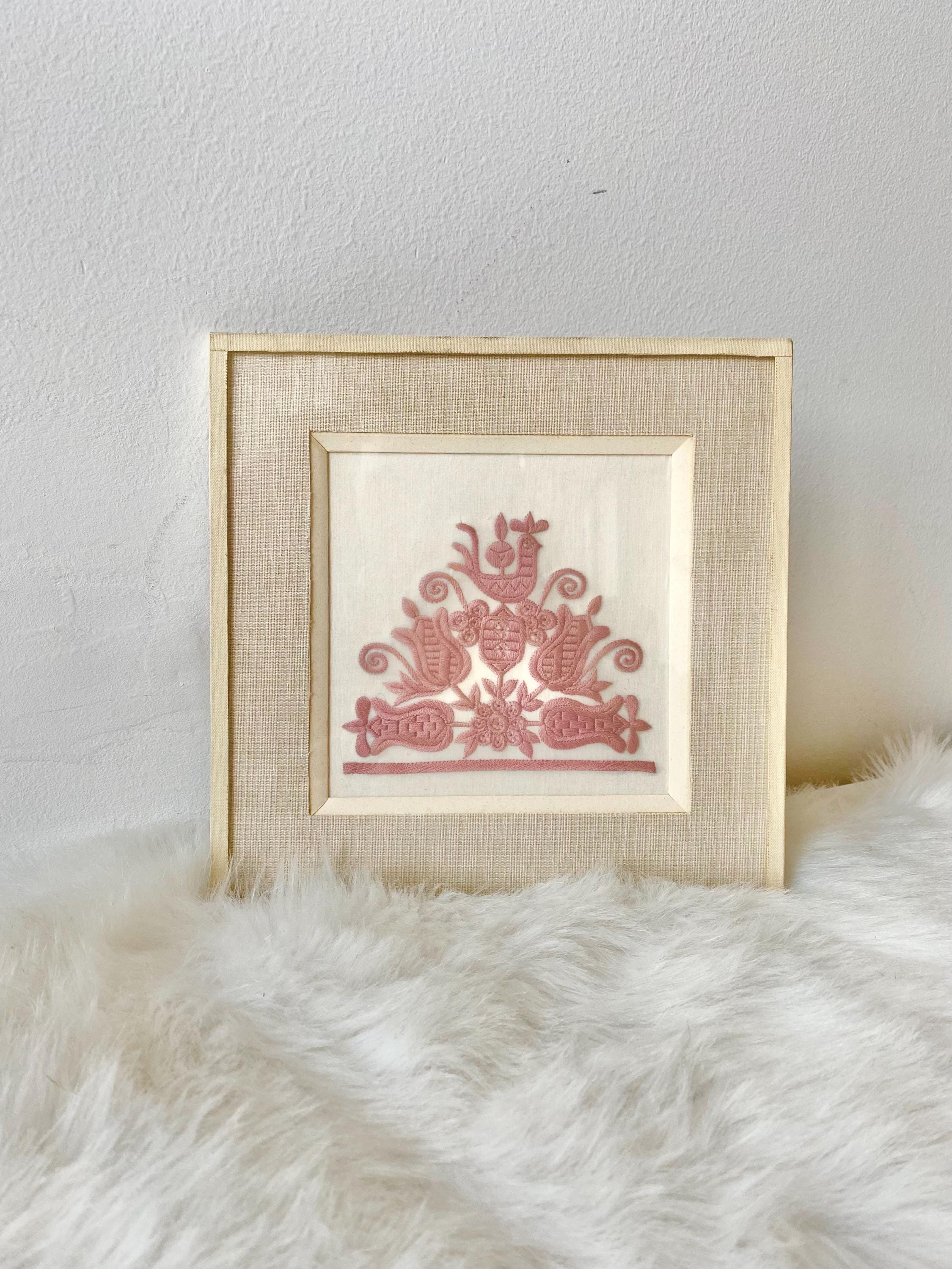 Vintage Framed Folk Art Needlepoint Glass Embroidered Birds Flowers - Etsy
