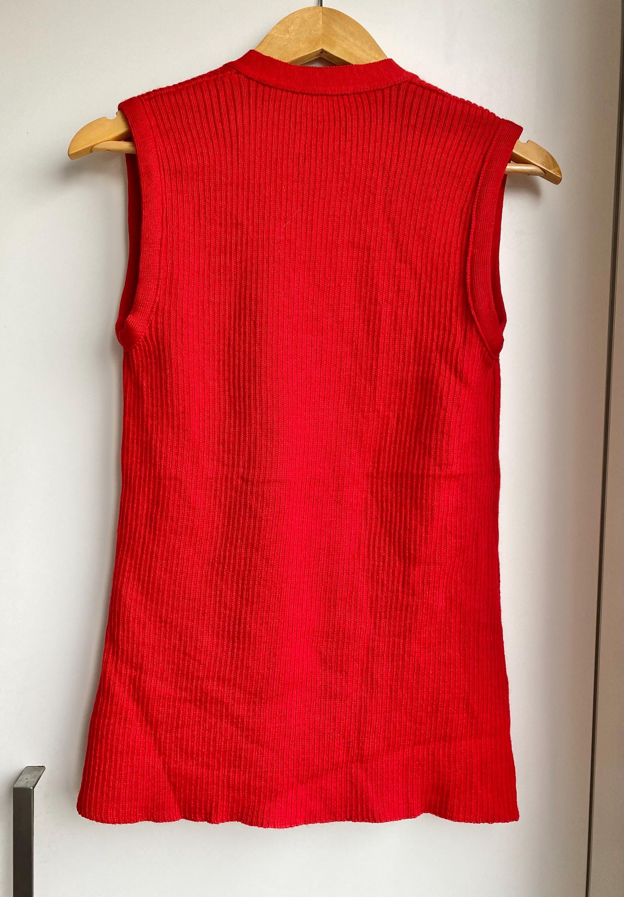 Vintage Busnel Women’s Knit Red 100% Sheer Wool Gillet Vest Logo Size ...