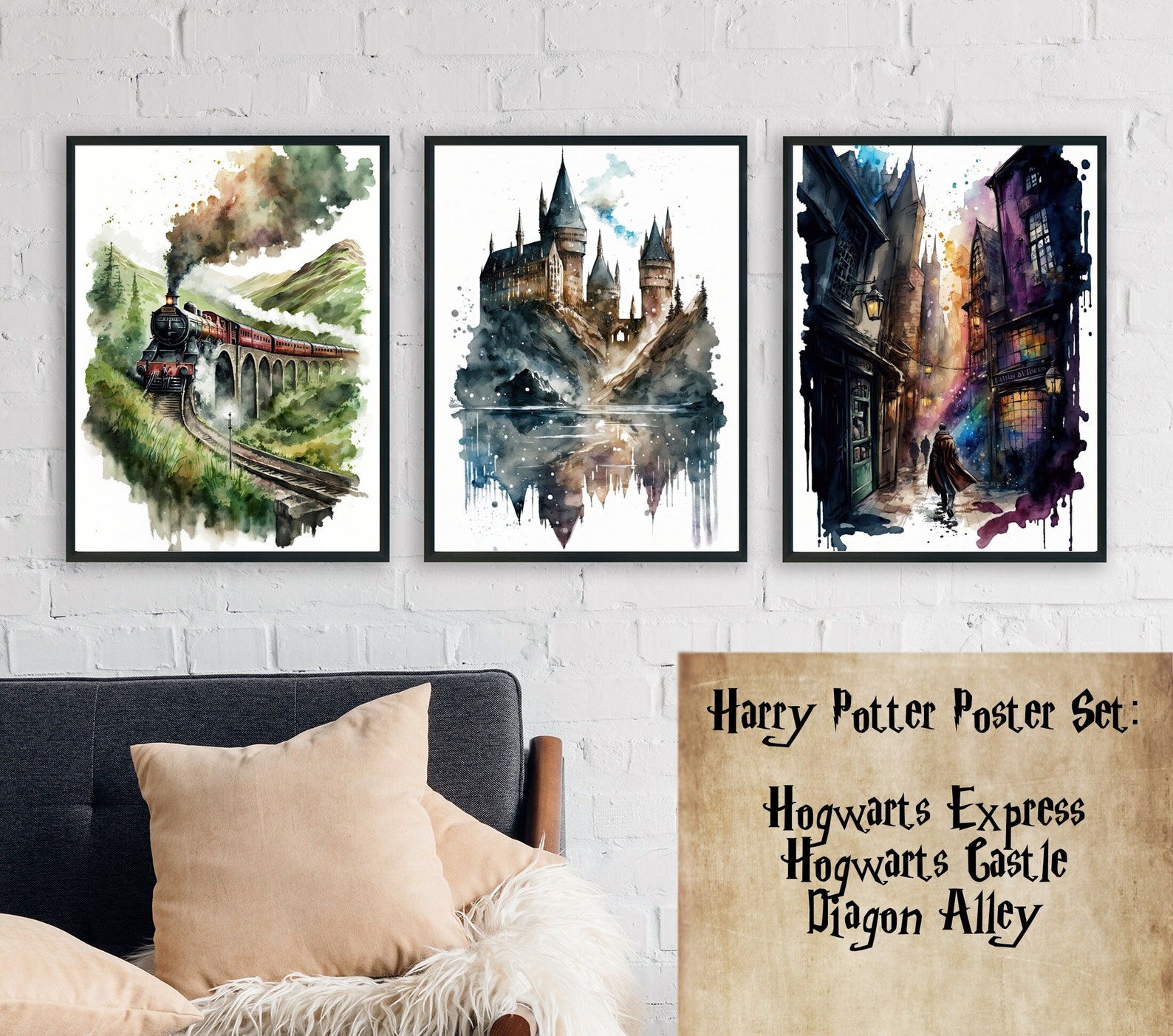 Harry Potter Wall Art Hogwarts Wall Decor Harry Potter Poster Hogwarts Watercolor Painting Harry ...