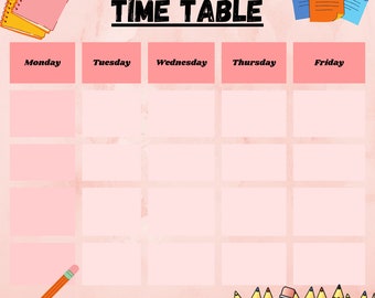 Study Time Table Template - Etsy