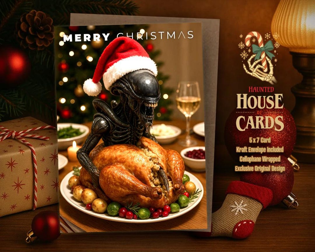 Alien Xenomorph Christmas Card: Sci-fi Horror Xmas Greeting - Etsy