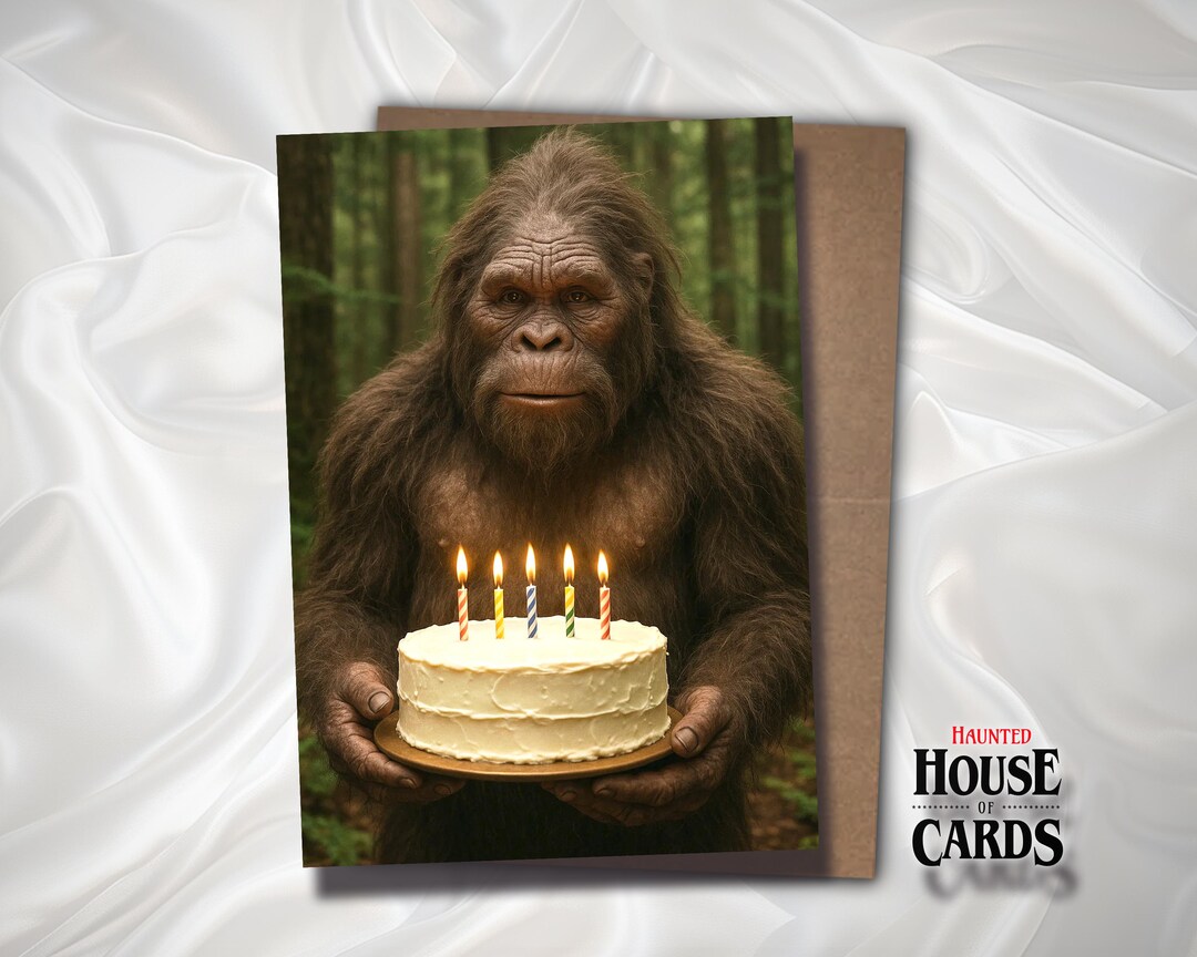 Bigfoot, Birthday Card, Cake, Cryptids, Funny, Spooky, Cute, Paranormal ...