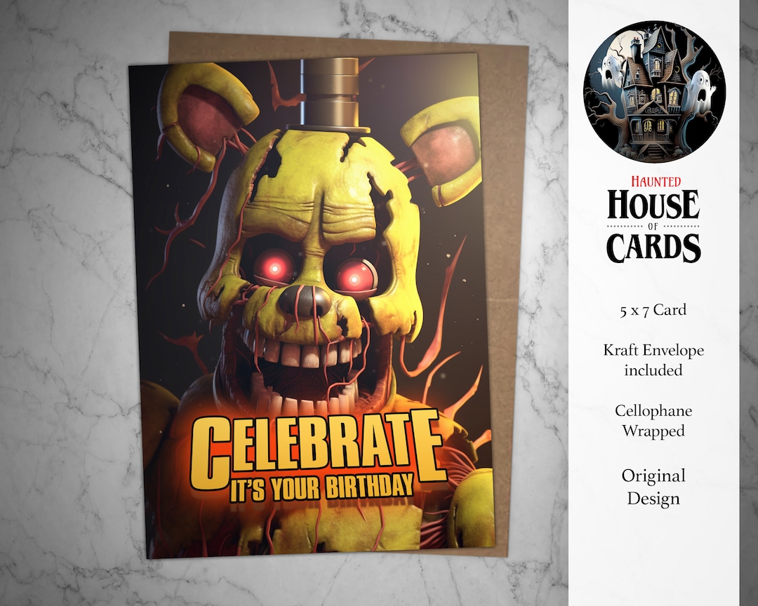 Horror Birthday Card, FNAF Inspired, Golden Freddy, Five Nights at ...