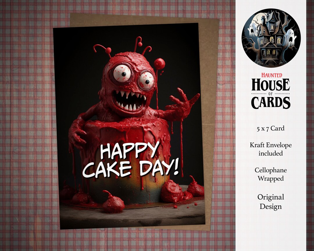 Scary Monster, Cake, Horror, Birthday Card, Greetings Card, AI Created ...