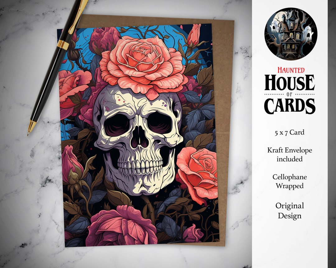 Blank Card, Skull Among Roses 1, Fine Art, Goth, Gothic, Greetings Card ...