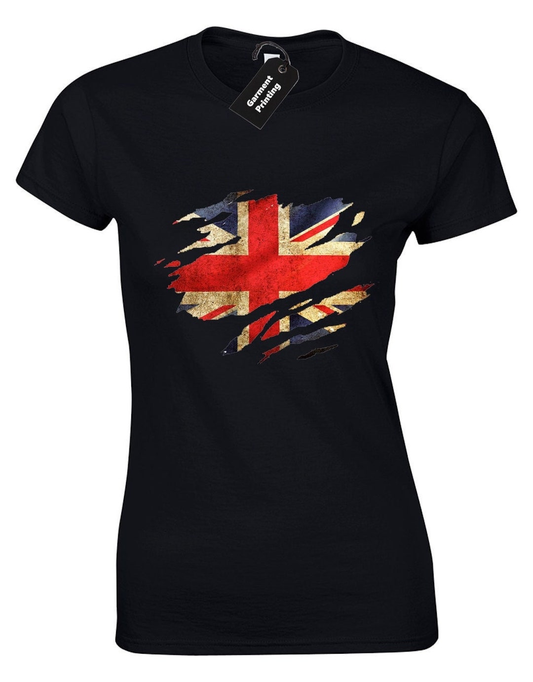 United Kingdom Flag Slash Ladies T-shirt Womens Uk Funny Novelty Retro ...