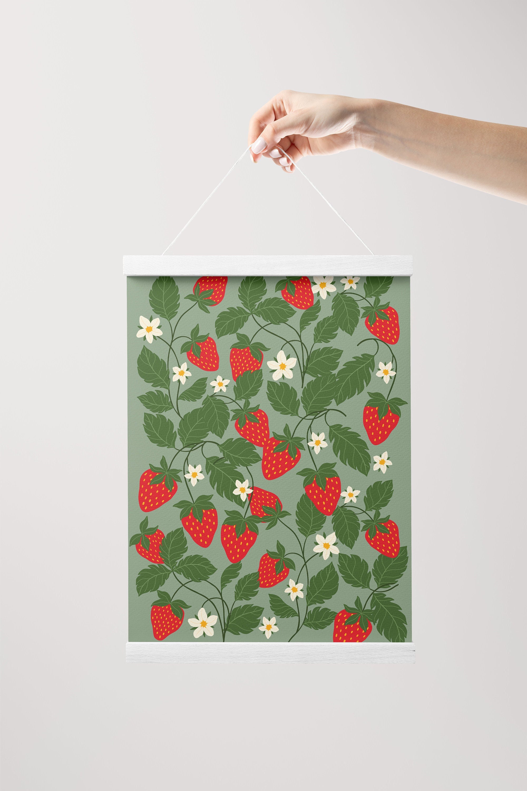 Downloadable Pastel Green Strawberry Wall Art Print, Wild Strawberry ...