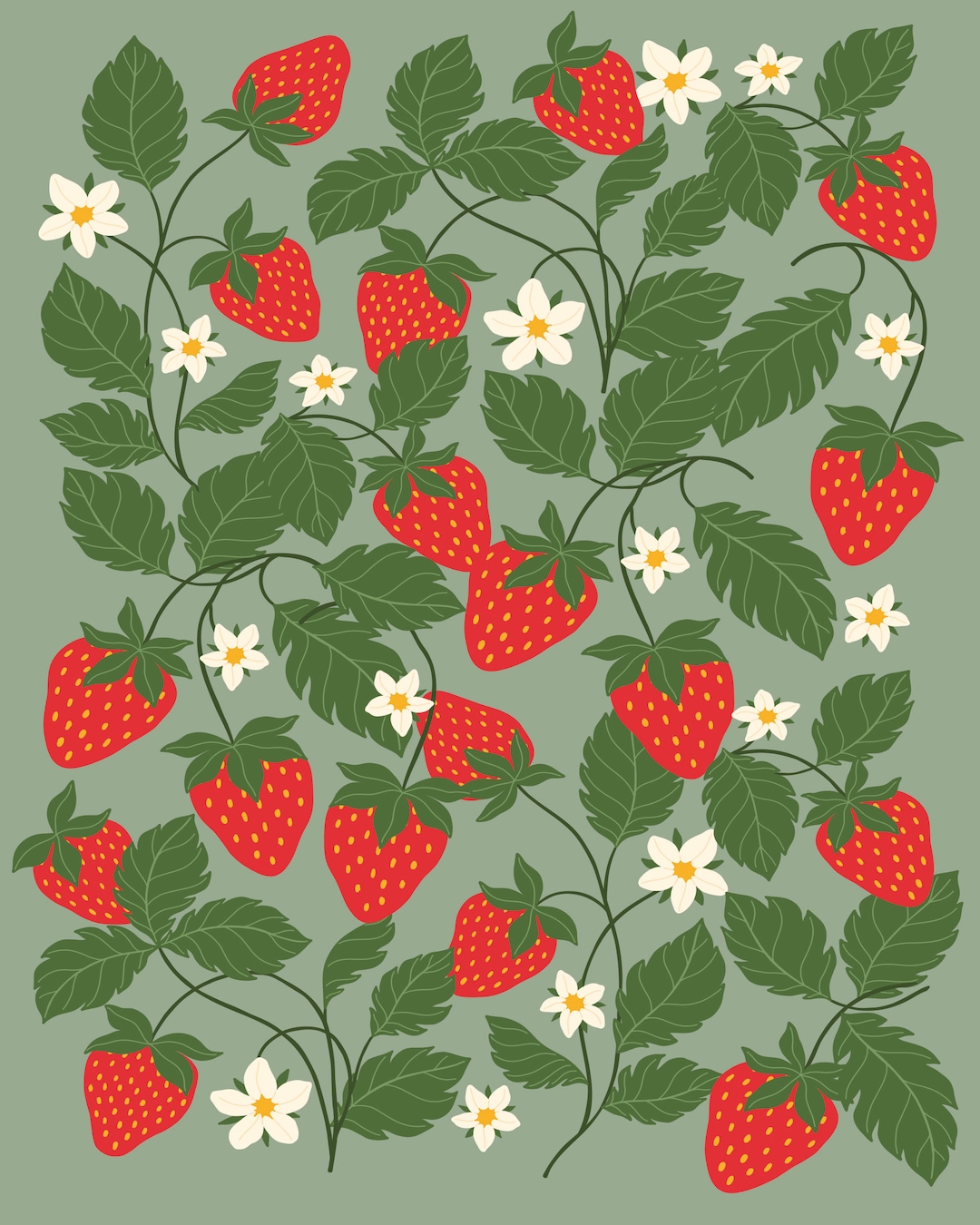 Downloadable Pastel Green Strawberry Wall Art Print, Wild Strawberry ...